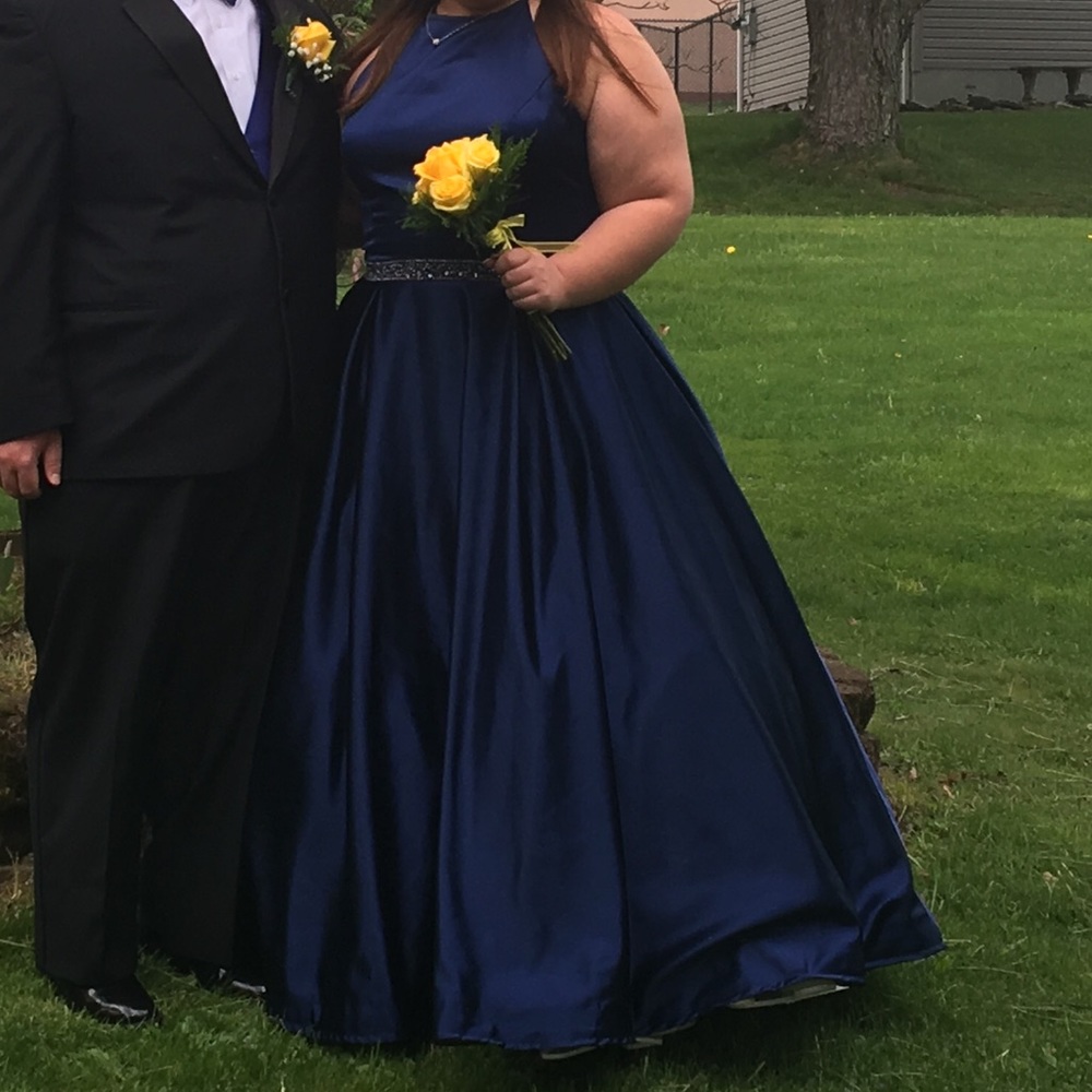 Navy Blue Halter Top Prom Dress - Gem